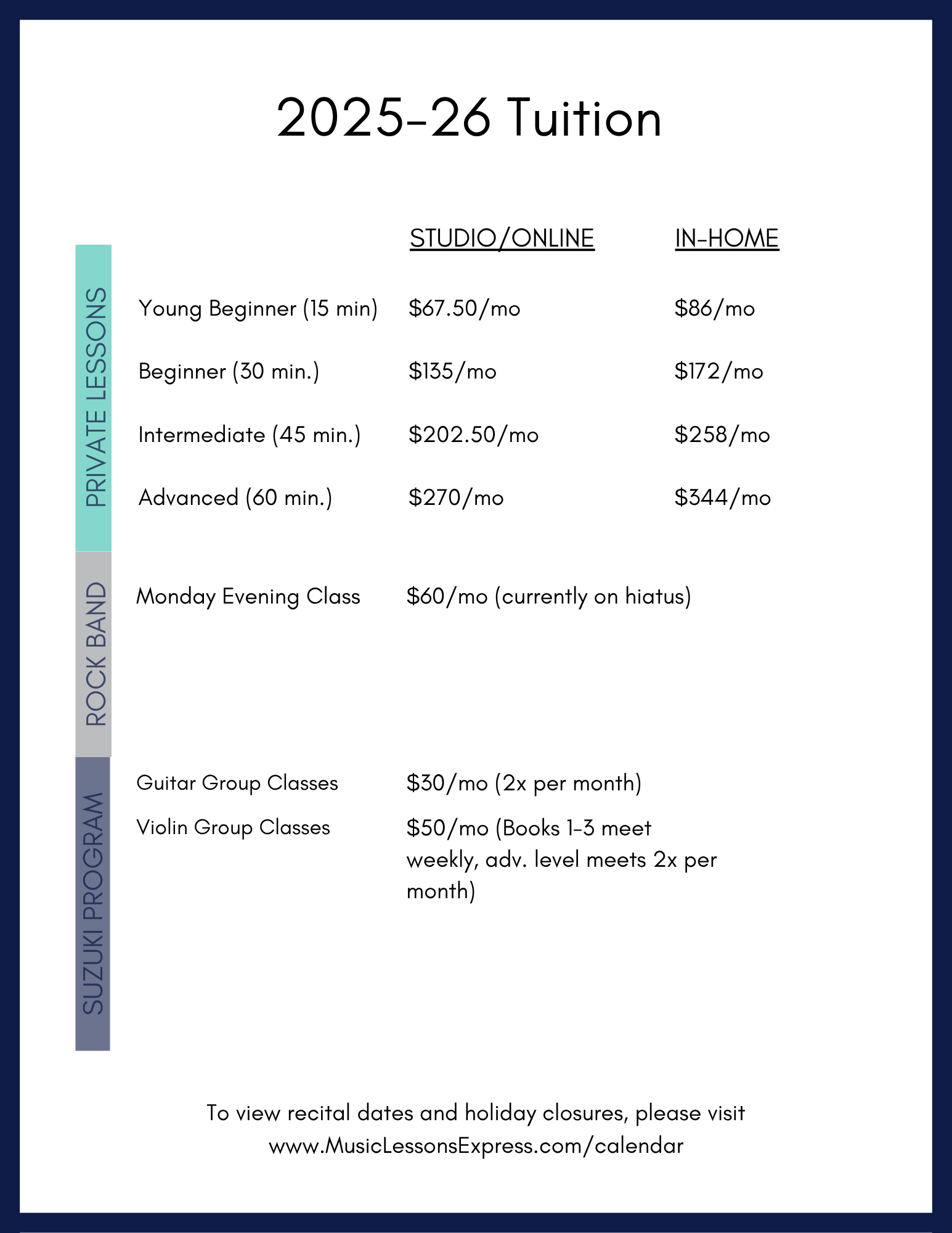 Rates - Music Lessons Express